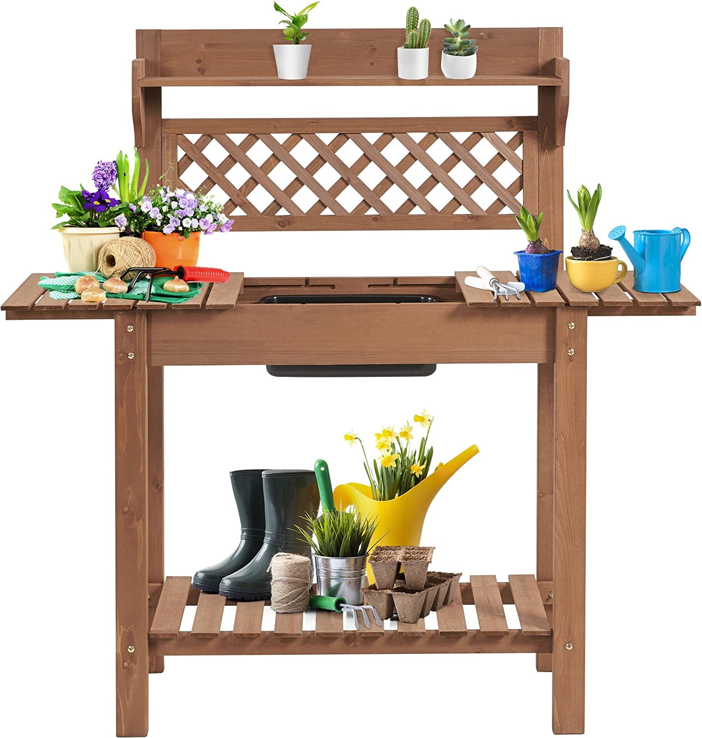Yaheetech Potting Table Outdoor Garden Horticulture Wooden Workstation ...