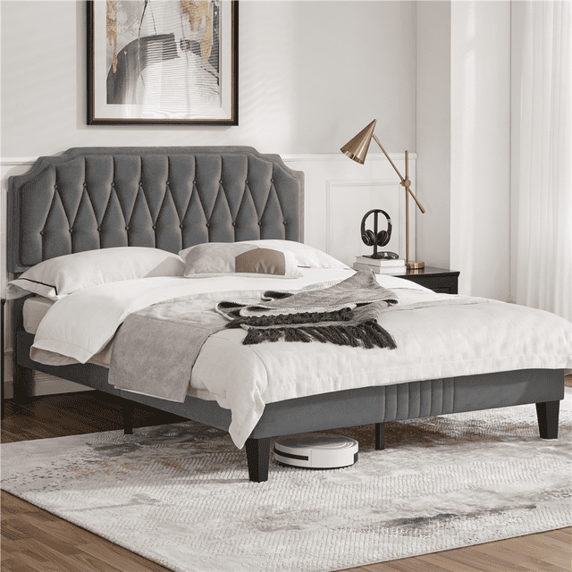 Free Shipping! Yaheetech Queen Size Upholstered Bed Frame with Wooden ...