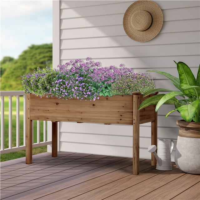 Yaheetech Outdoor Elevated Wooden Flower Box, Rectangle Fir Wood Raised ...