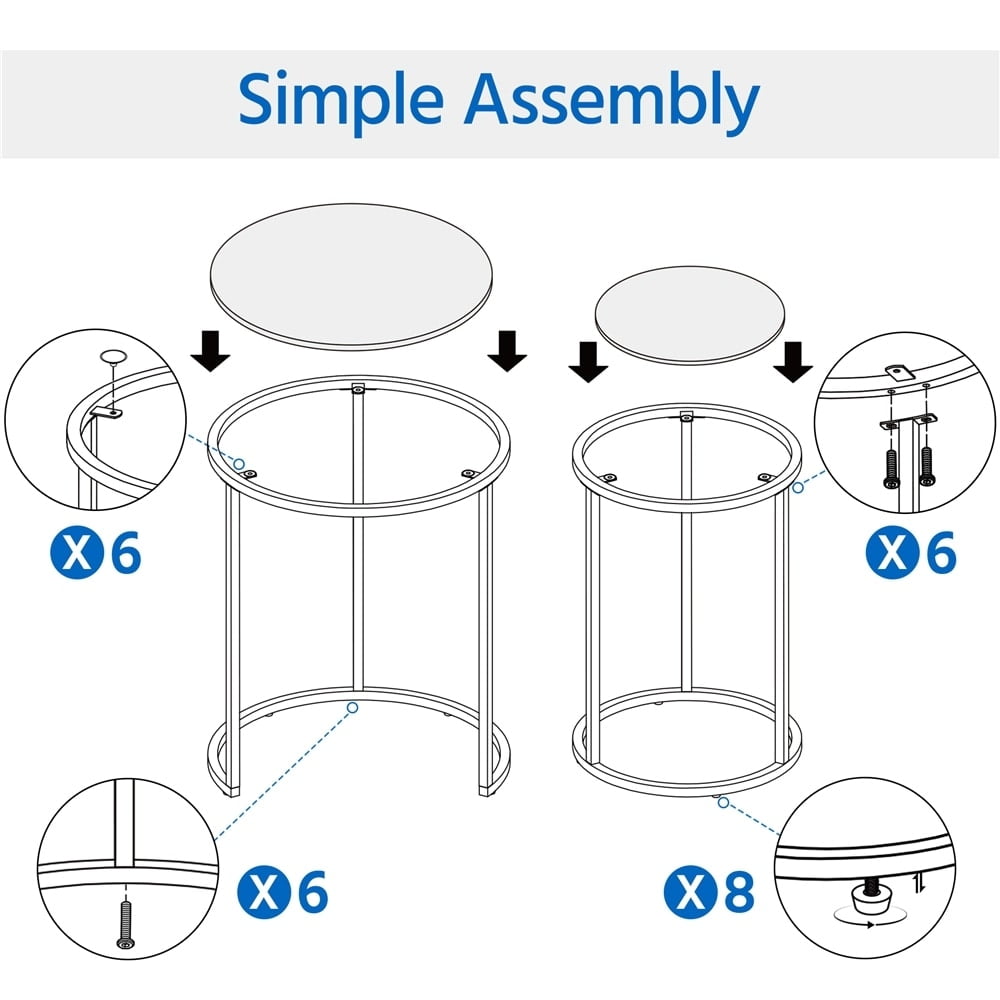 Yaheetech Round Nesting End Table Set with Glass Top for Small Space ...