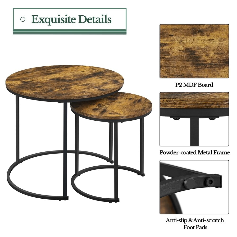 Yaheetech Rustic Nesting End Table with Round Wooden Tabletop Set 3 and ...