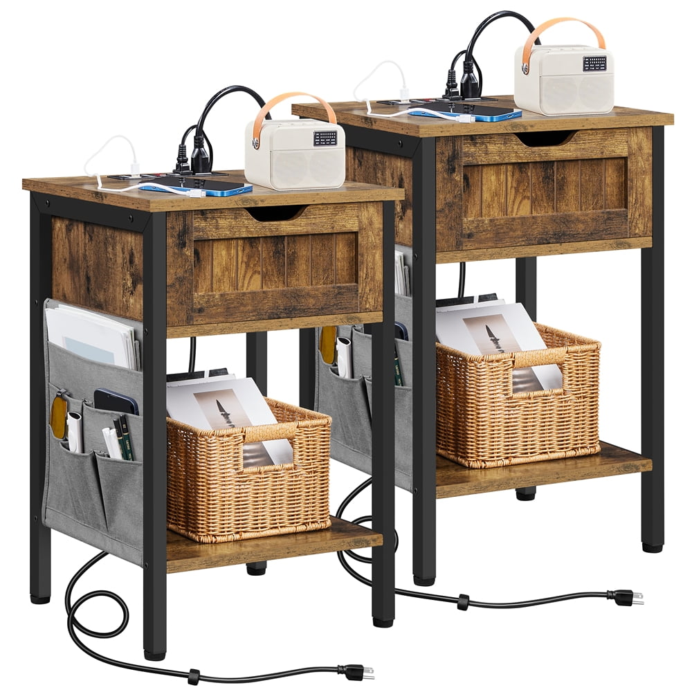 Yaheetech Pair of Modern Bedroom Nightstands with Power Outlets and ...