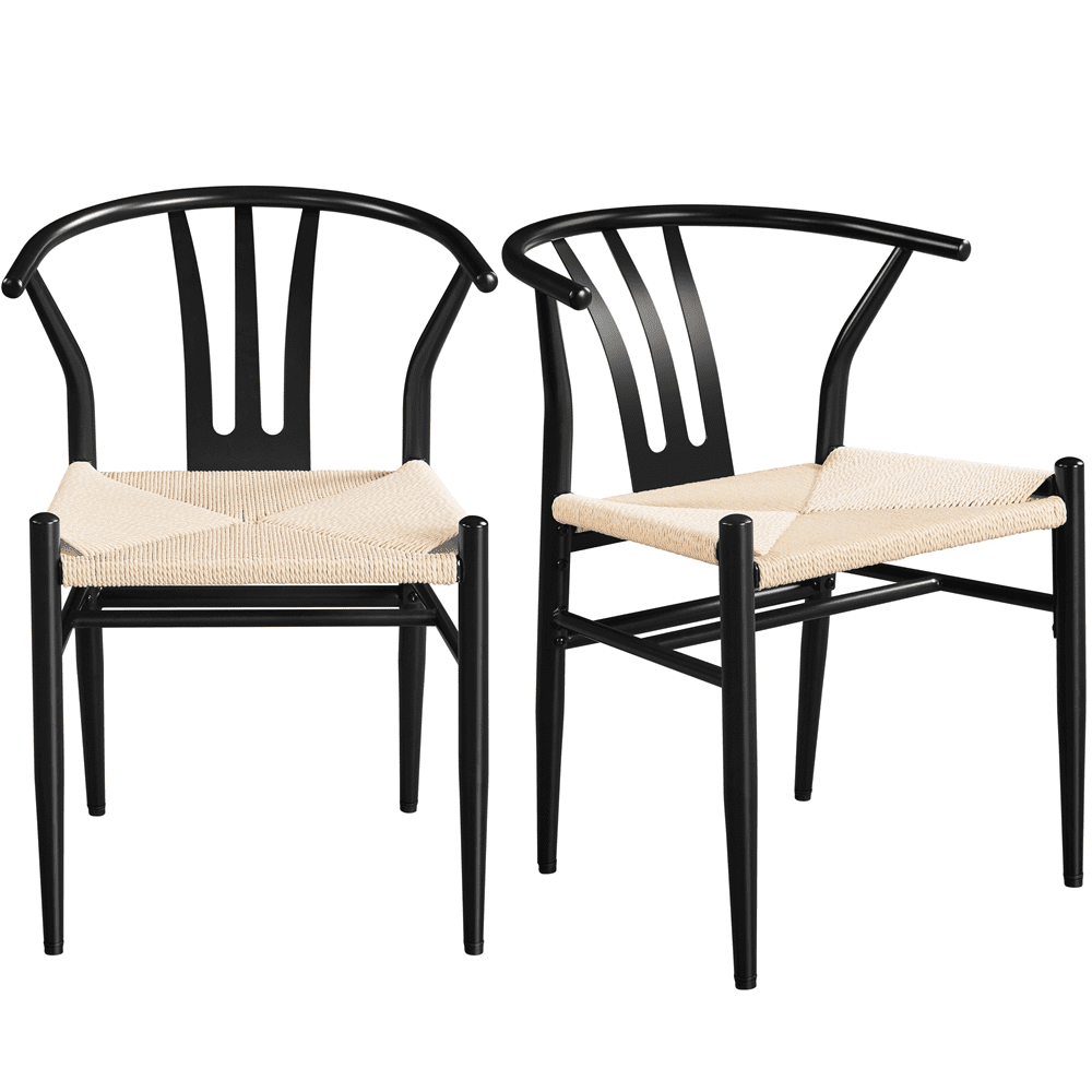 Yaheetech Set of 2 Modern Weave Arm Chairs, Solid Metal Frame, Black ...