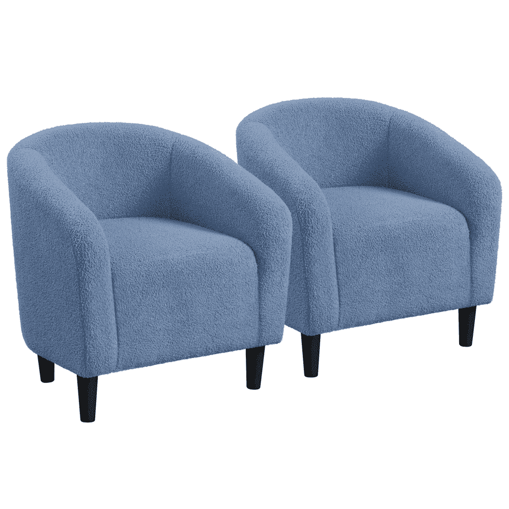 Yaheetech Modern Set of 2 Upholstered Boucle Club Chairs, Blue Accent ...