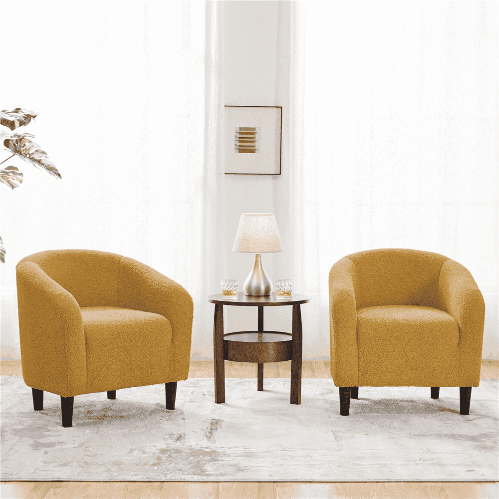 Yaheetech Set of 2 Modern Upholstered Boucle Club Chair with Fabric Arm ...