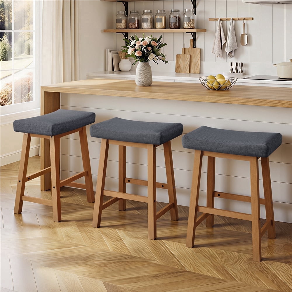 Yaheetech Set of 3 Farmhouse Counter Height Bar Stools, Padded Backless ...