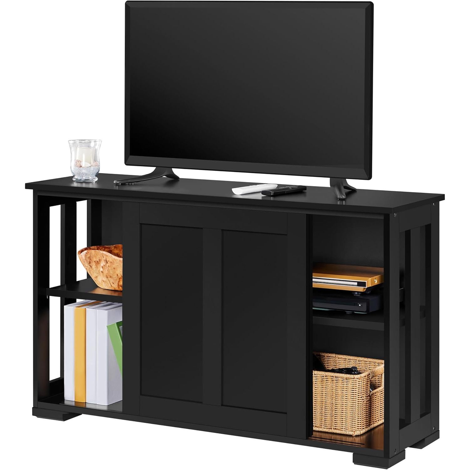 Yaheetech TV Stand, Wooden Storage Console Table with Sliding Door and ...