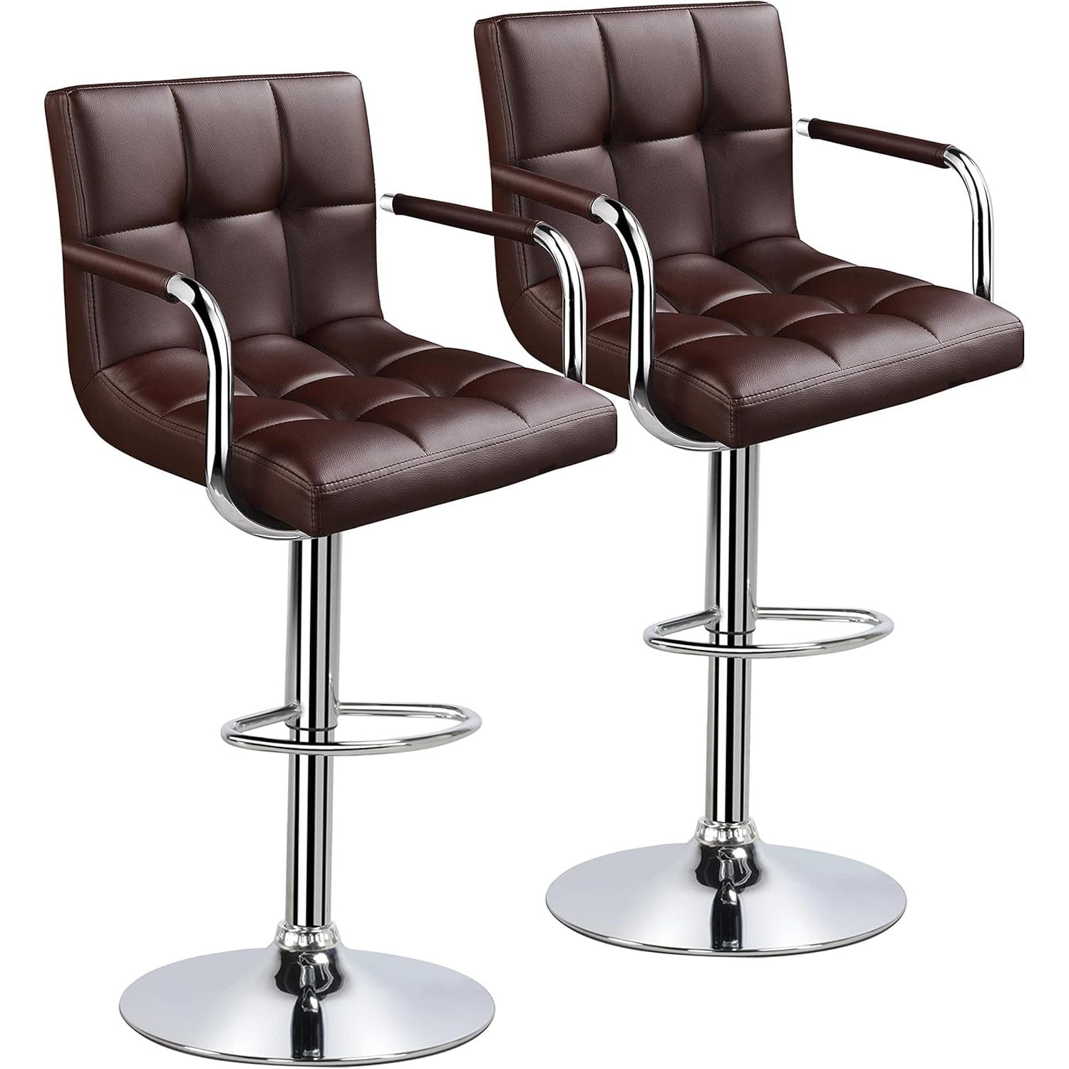 Yaheetech Tall Bar Stools Set of 2 Modern Square PU Leather Adjustable ...