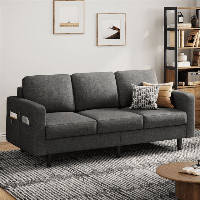 Yaheetech Modern Furniture Upholstered 3-Seater Sofa Linen Fabric Couch ...