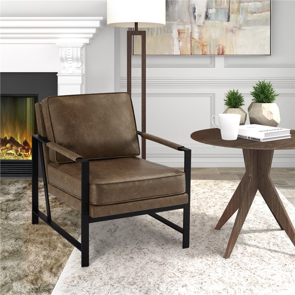 Yaheetech Modern Upholstered Faux Leather Accent Chair for Living Room ...