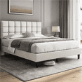 Yaheetech Upholstered Platform Bed with Square Tufted Headboard, Queen ...