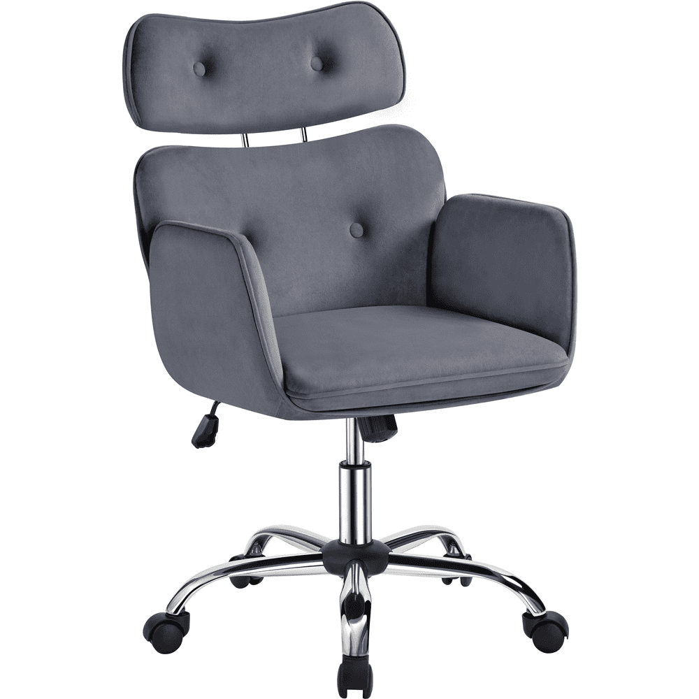 Yaheetech Velvet Desk Chair with Adjustable Headrest, Dark Gray ...