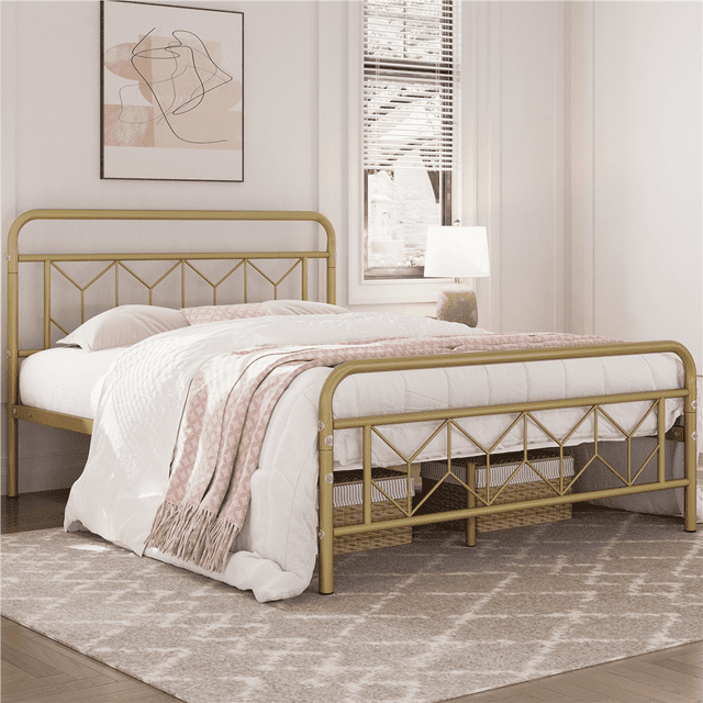 Yaheetech Full Size Vintage Metal Platform Bed Frame with Diamond ...