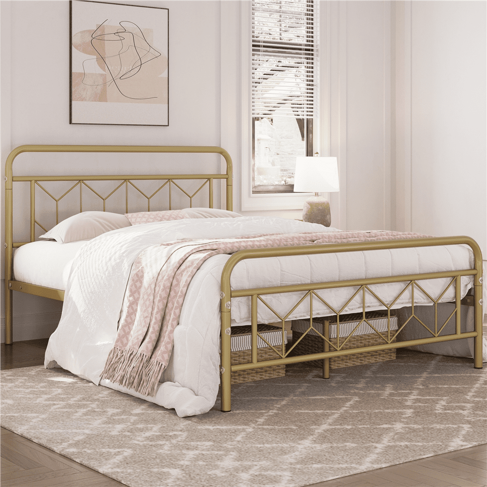 Yaheetech Vintage Metal Bed Frame with Diamond Pattern, Queen,Antique ...