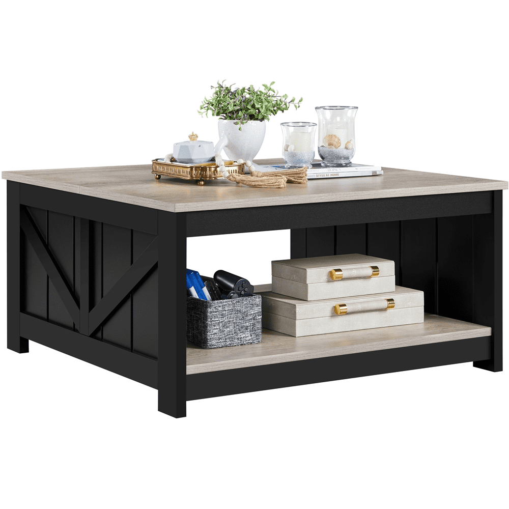 Yaheetech Wood Modern Square Coffee Table with Storage for Living Room ...