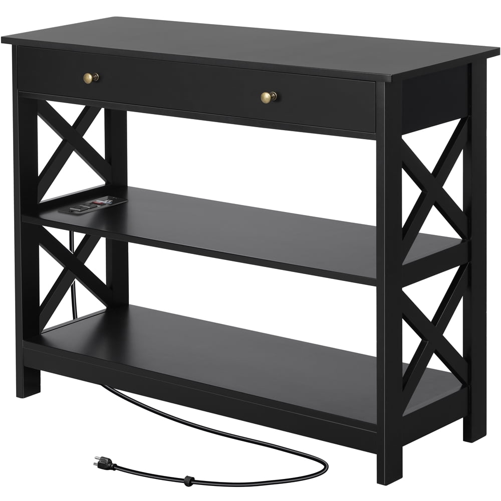 Yaheetech Wooden Console Table with Power Outlet, Black - Walmart.com