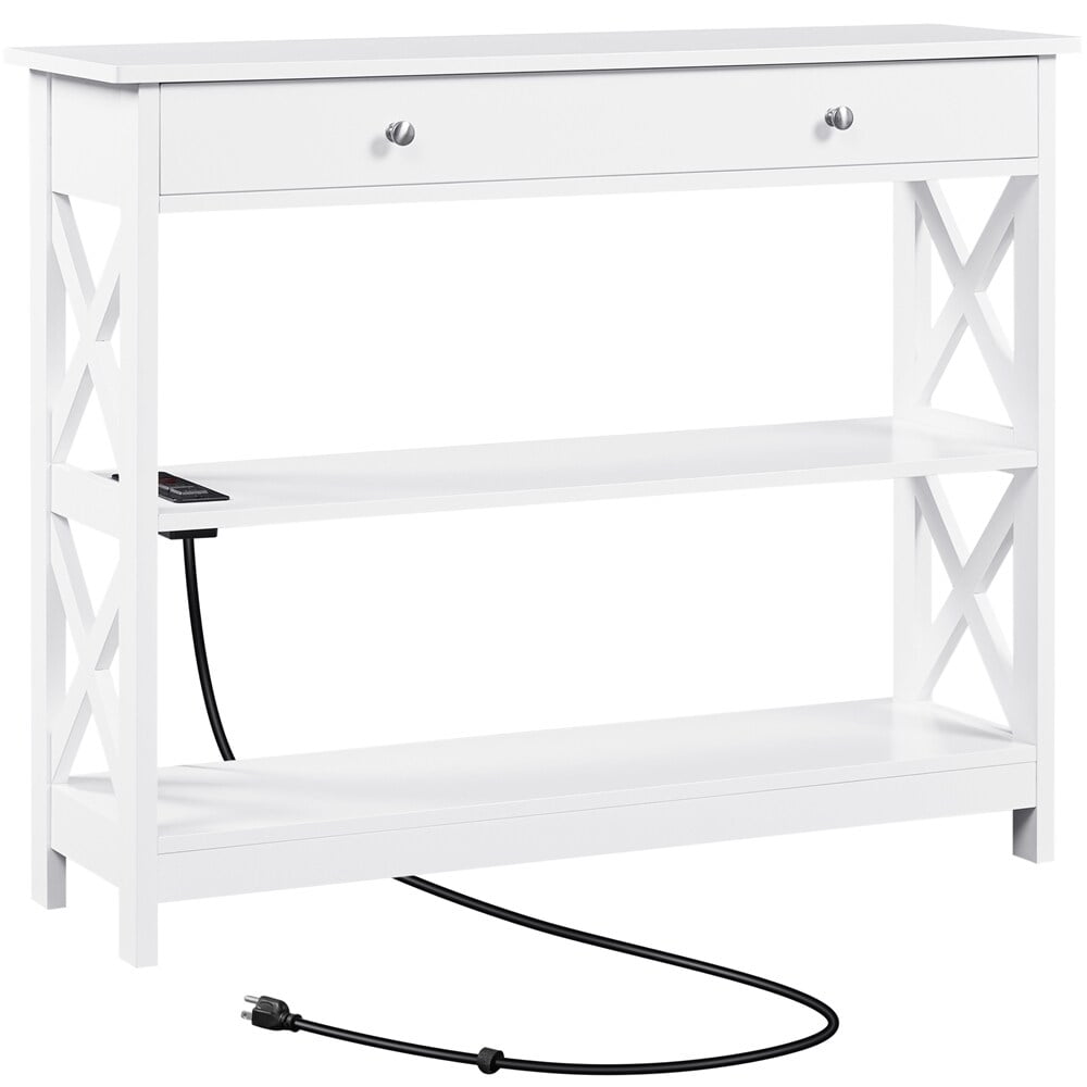 Yaheetech Wooden Console Table with Power Outlet Entryway Table White ...