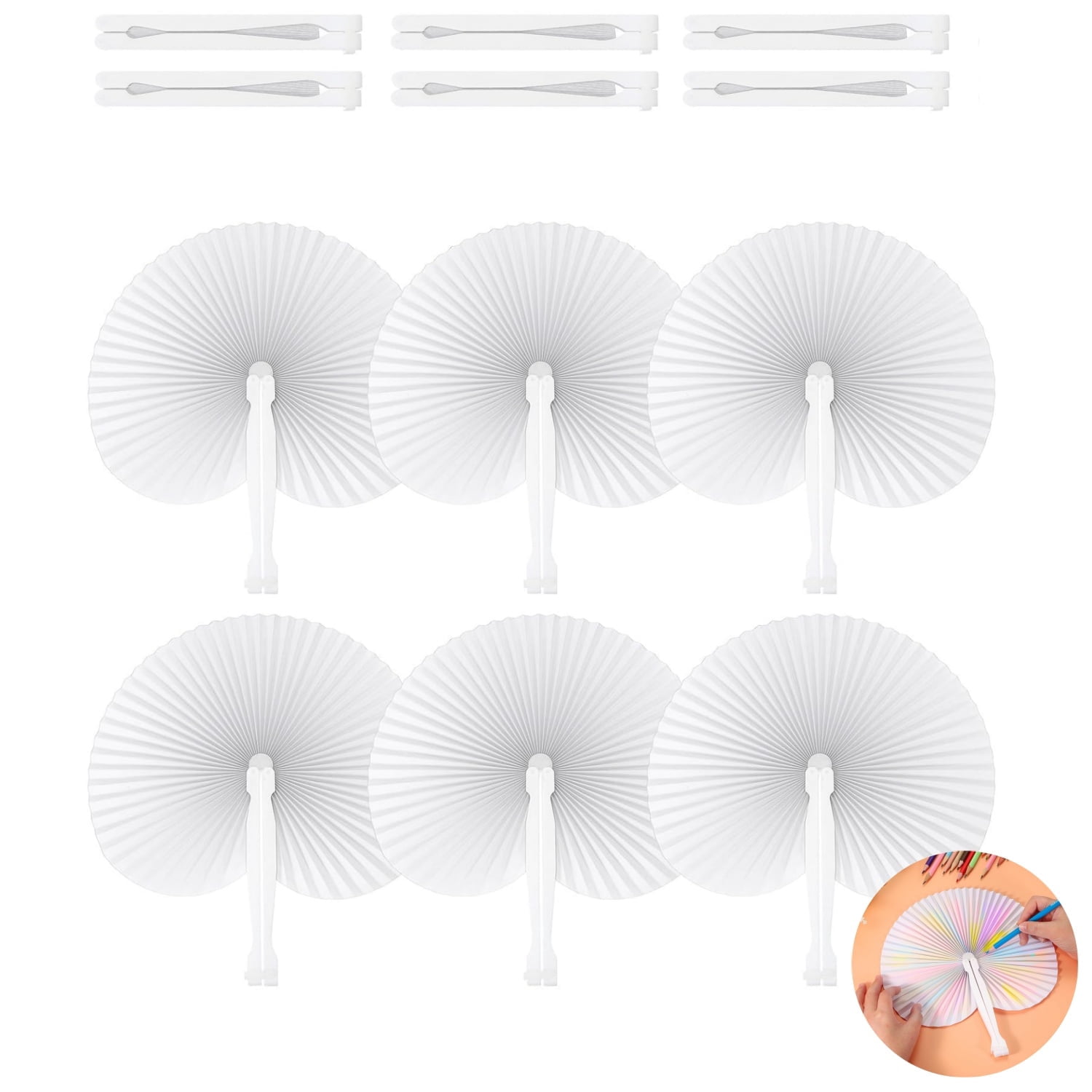 Yahome Folding Paper Hand Fans,12 Pack White Paper Hand Fans,Round ...