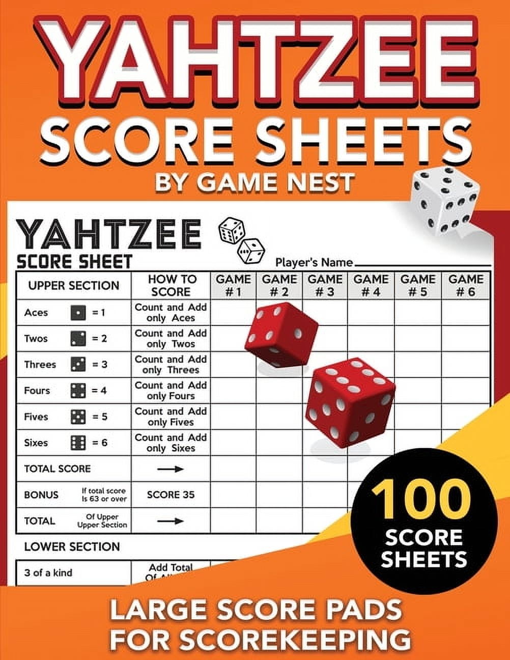 Yahtzee Score Sheets: 100 Large Score Pads for Scorekeeping 8.5" x 11 ...