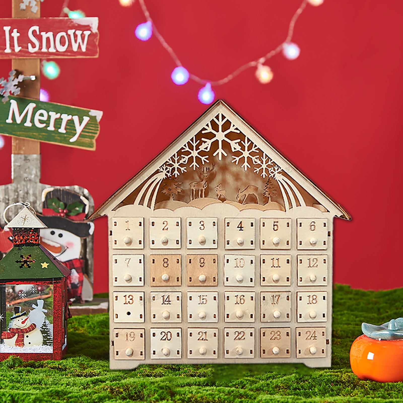 Yaiewey 2024 Christmas LED Wooden Advent Calendar With 24 Drawers, 24 ...