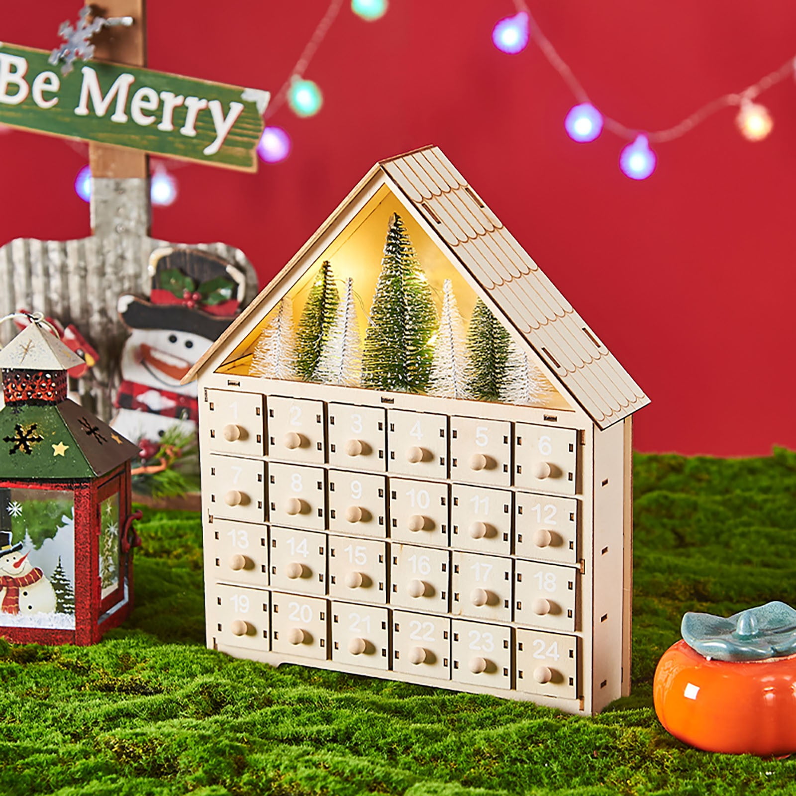 Yaiewey 2024 Christmas LED Wooden Advent Calendar With 24 Drawers, 24 ...