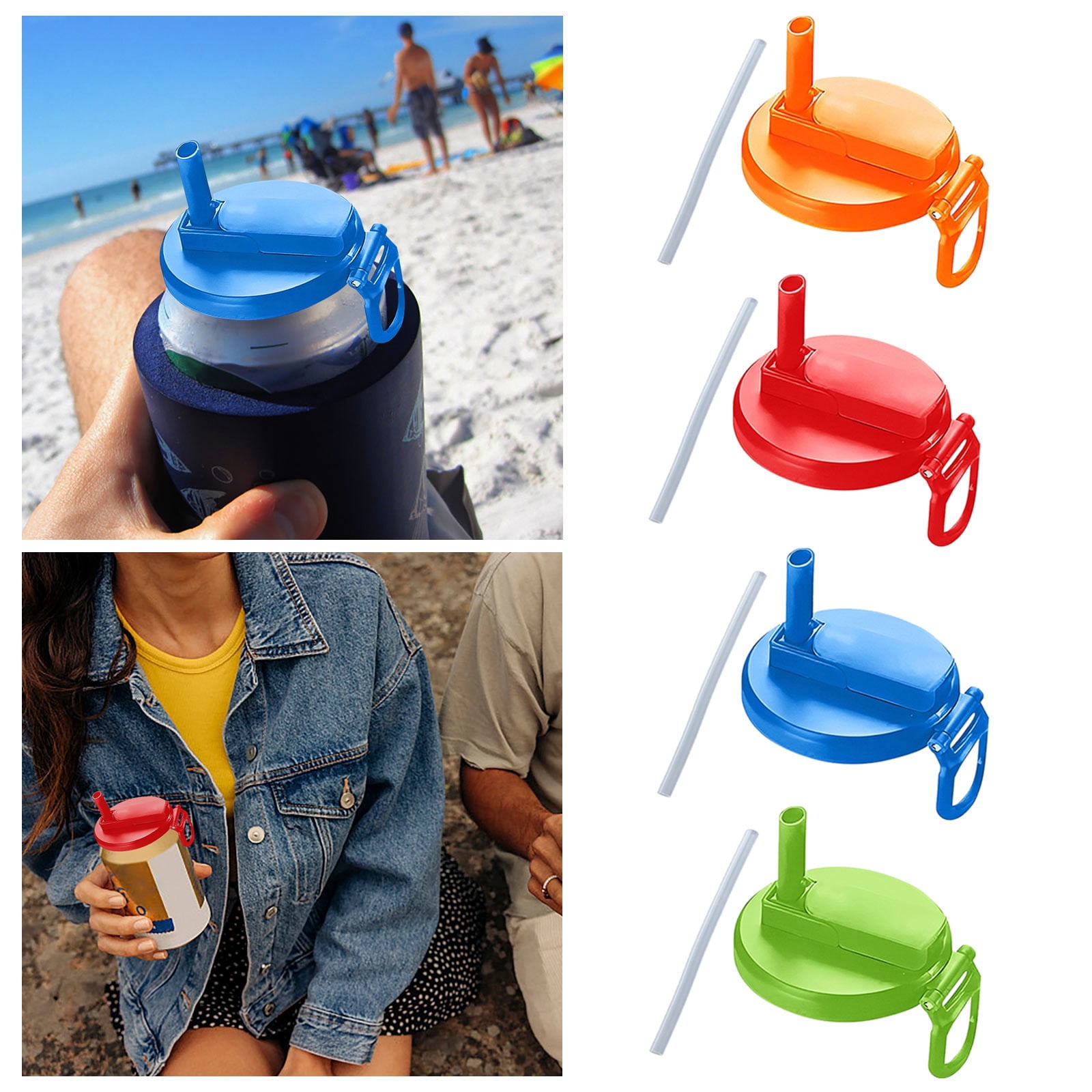 Yaiewey 4PCS Soda Can Lids With Straw - Reusable Can Covers for ...