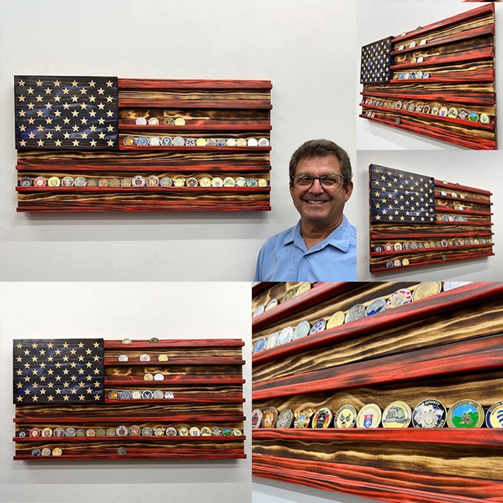 Yaiewey American Flag Challenge Display Handmade Memorial Display Stand ...