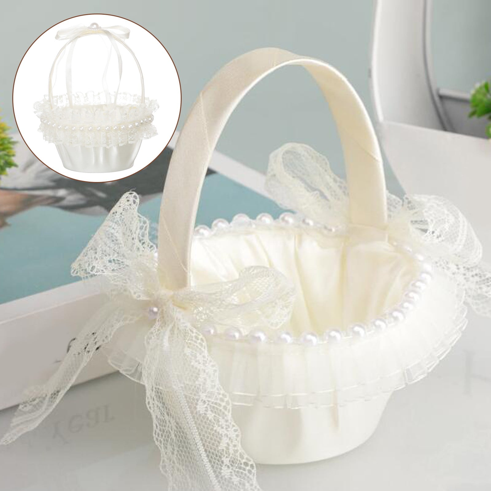 Yaiewey Flower Girl Basket for Wedding, White Flower Basket Reception Decoration for Wedding ...