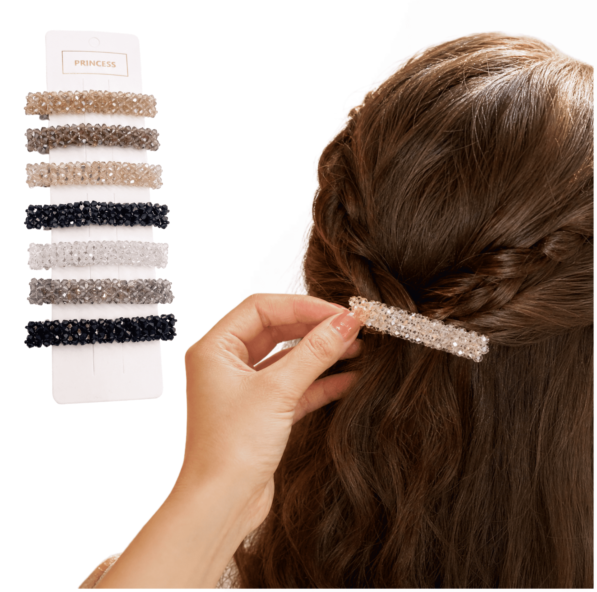 Yaioqiuco 8-Piece Beaded Spring Hair Clips, Sparkly Crystal Hair ...