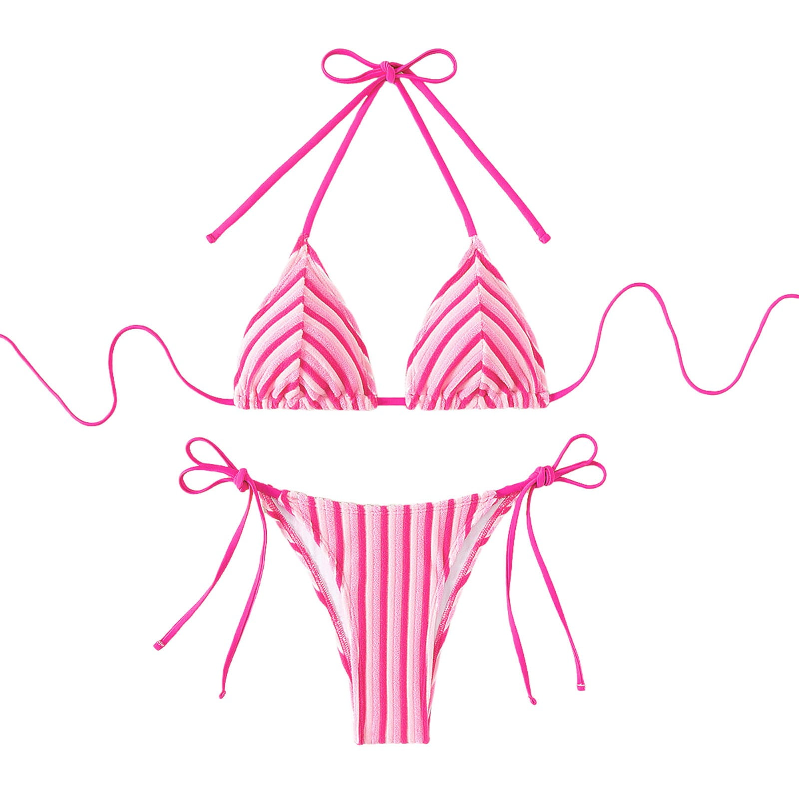 Yajing Women's Terrycloth Swimsuit Summer Bikini Set with Chest Pad Pink S Tankini Swimsuits for ...