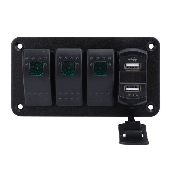 Yajisi 12V 24V 3 Gang Rocker Switch Aluminum Panel with Voltmeter Dual ...