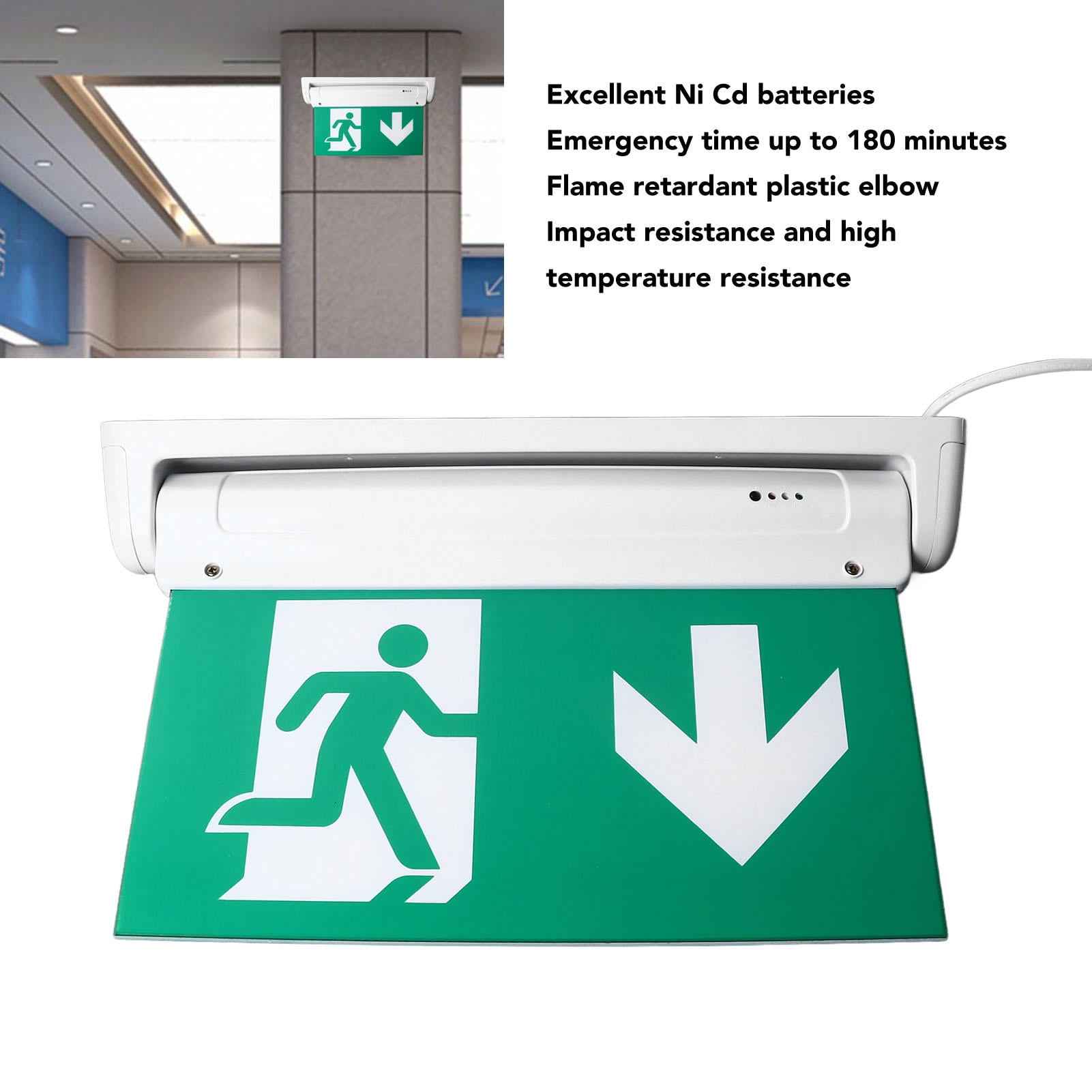 Yajisi LED Battery‑Powered Exit Sign – Green, 360° Acrylic, 180‑Minute ...
