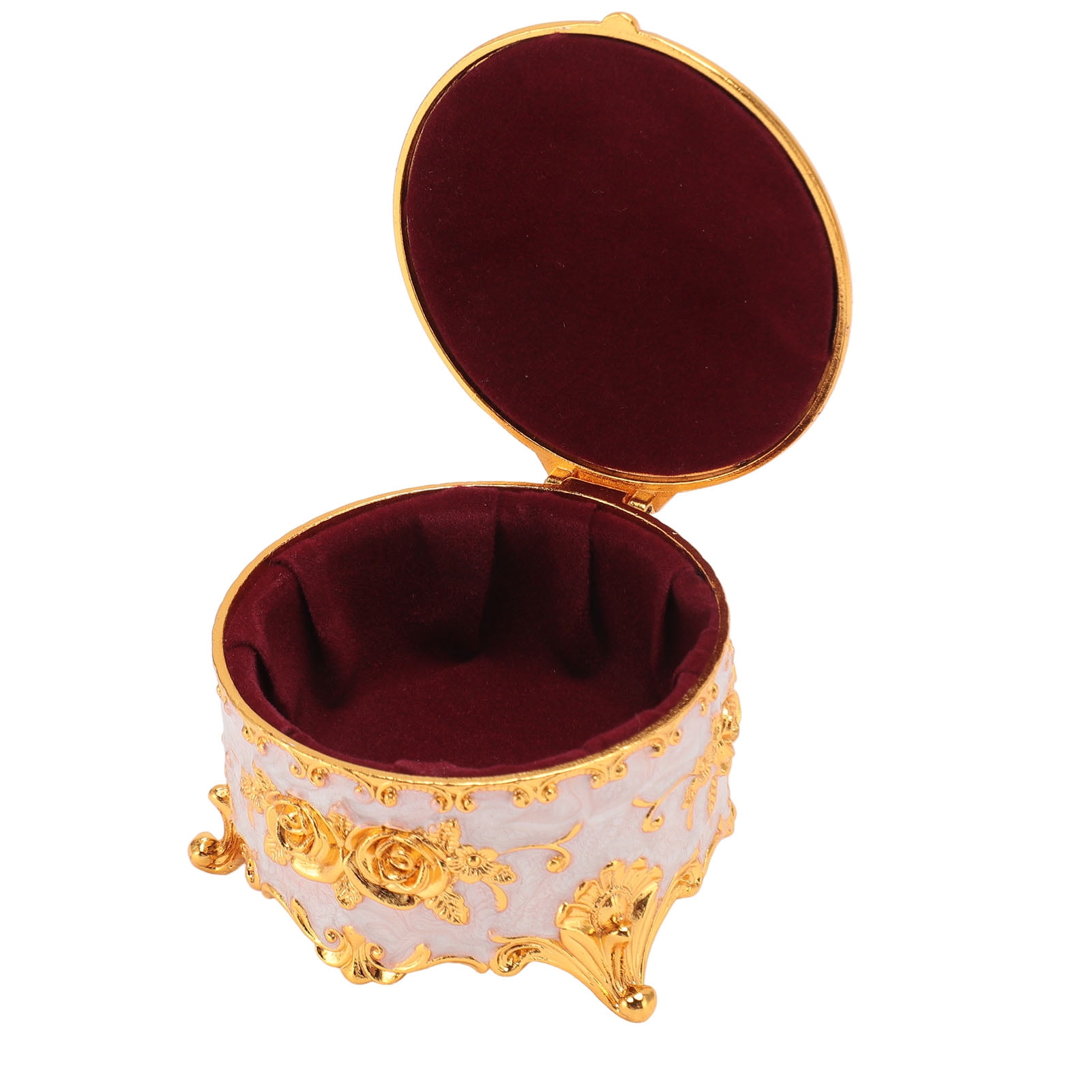 Yajisi Vintage Metal Jewelry Box Round Exquisite Hand Carved Gold ...