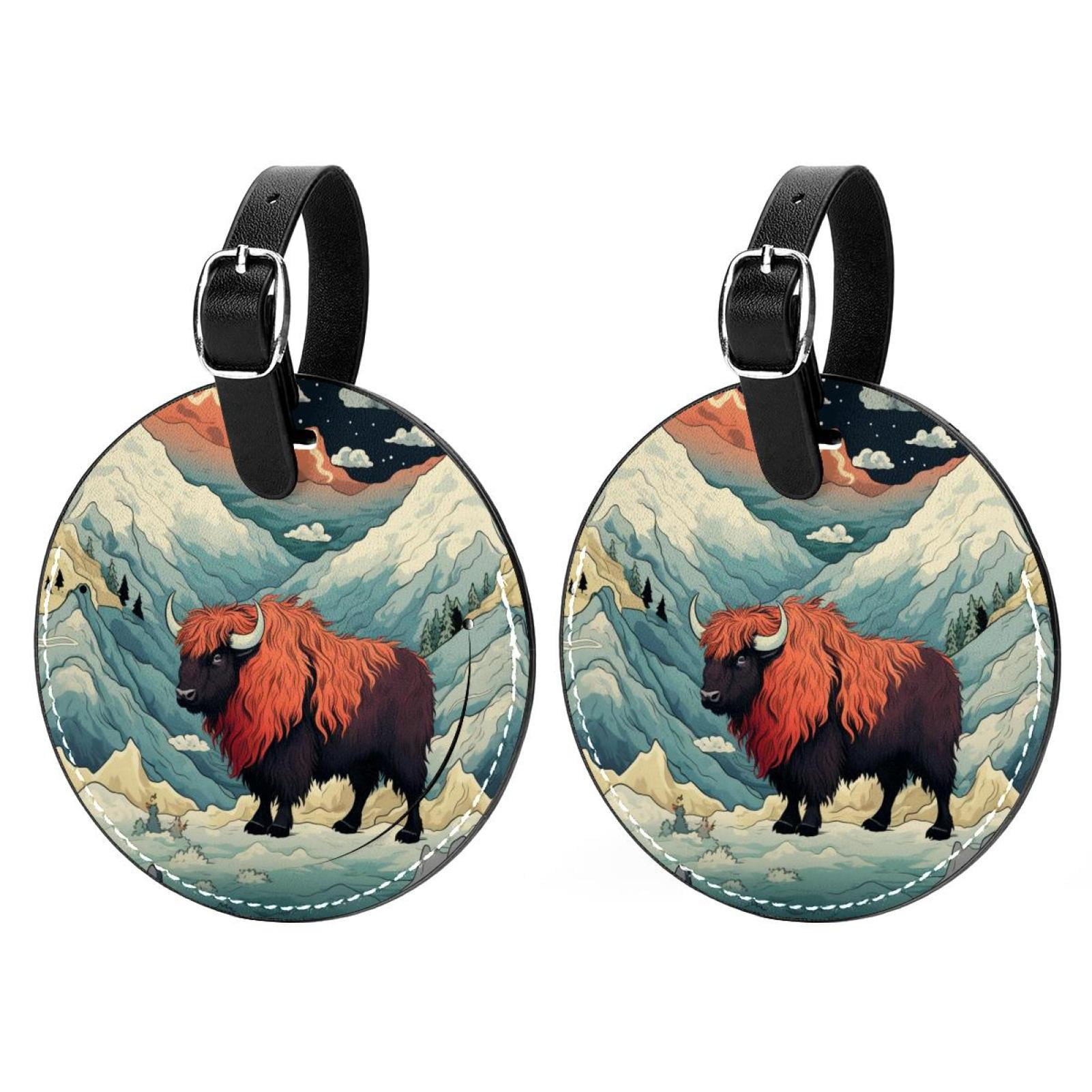Yak 2Pcs PU Leather Round Luggage Tags with Privacy Cover and Name ID ...
