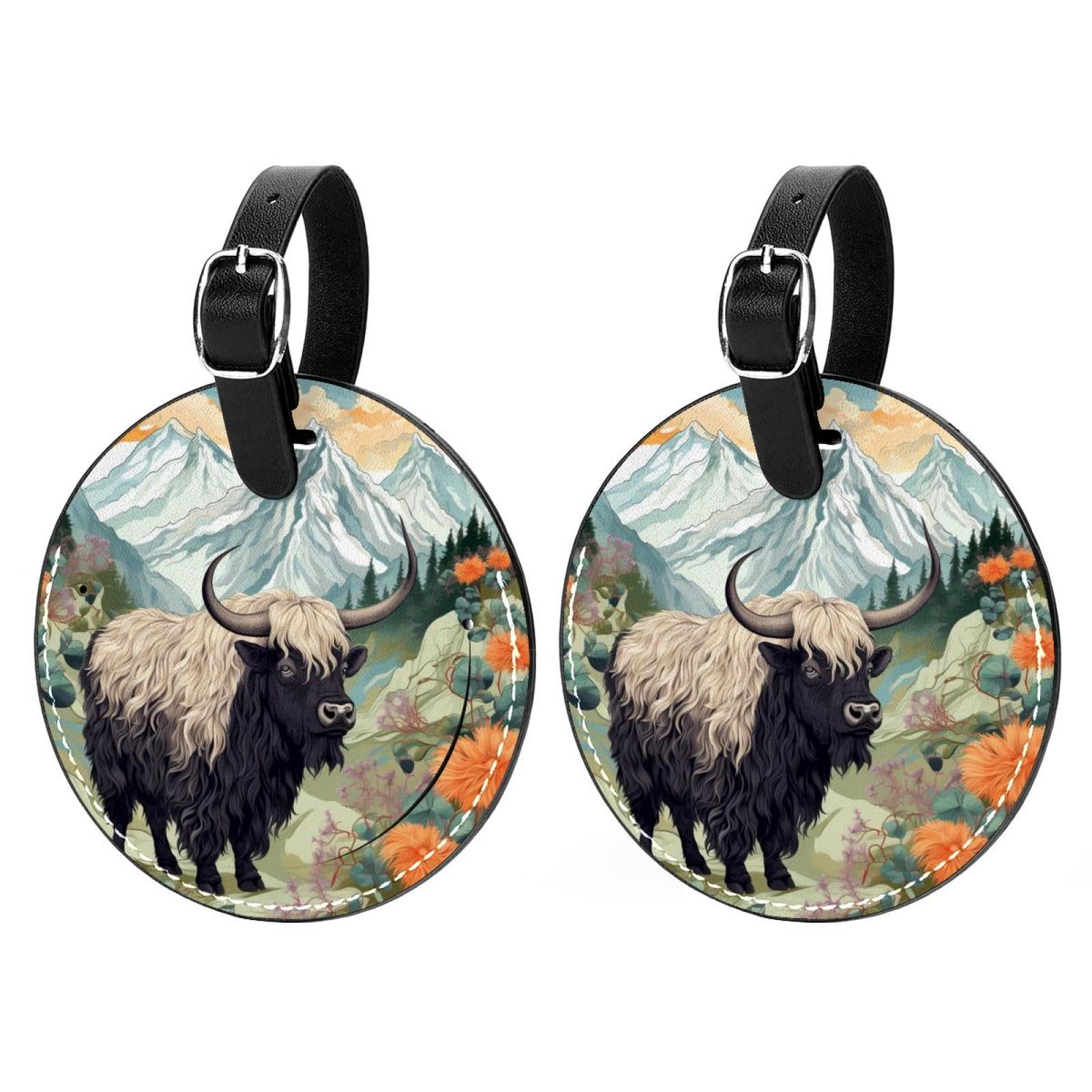 Yak 2pcs PU Leather Round Bag Tags Suitcase Handbag Tags with Privacy ...