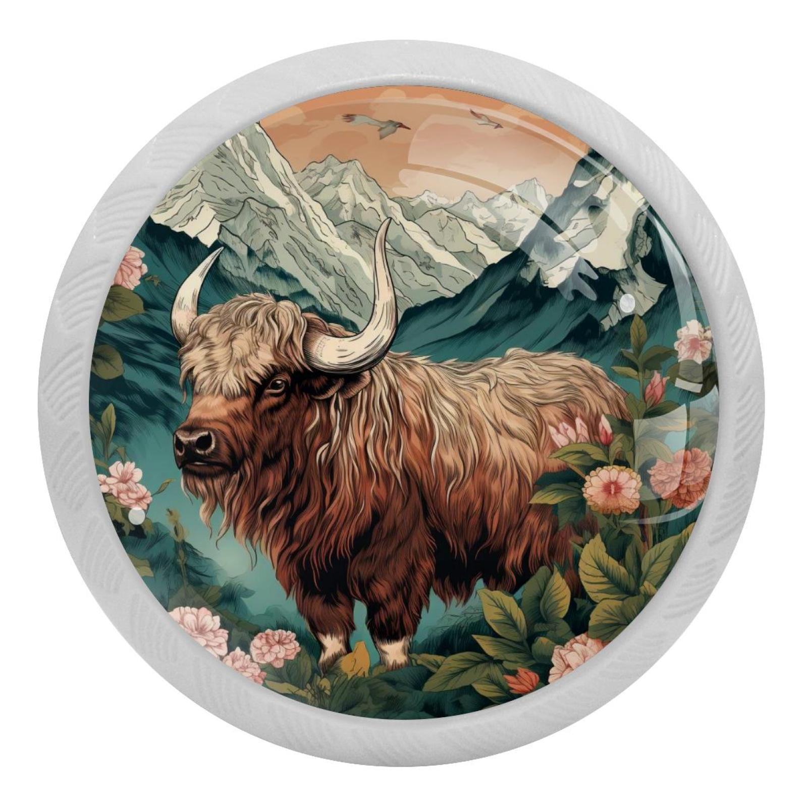 Yak Animal Pattern 4PCS Cabinet Knobs Pulls Fluorescent Drawer Handle ...
