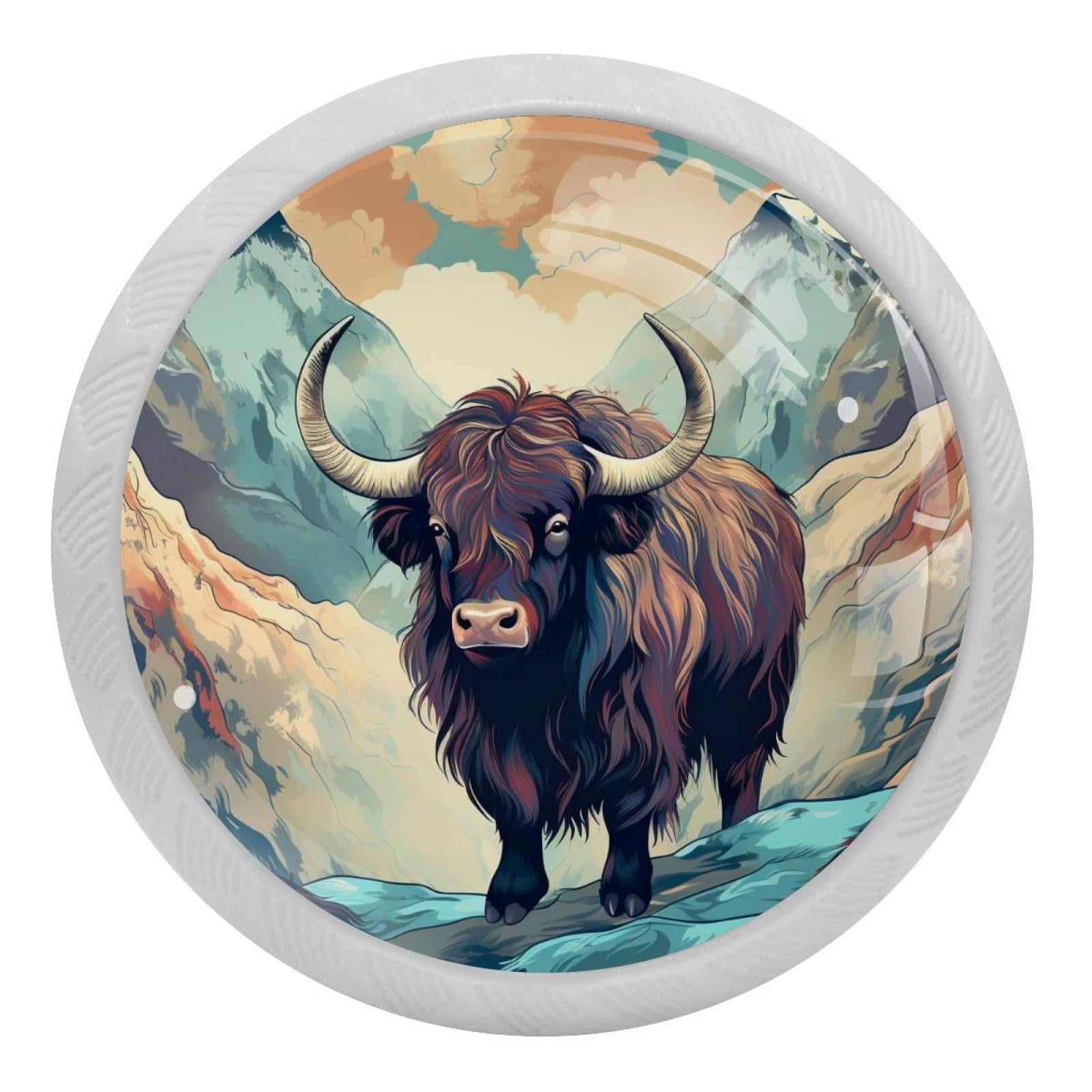 Yak Animal Pattern 4PCS Cabinet Knobs Pulls Fluorescent Drawer Handle ...