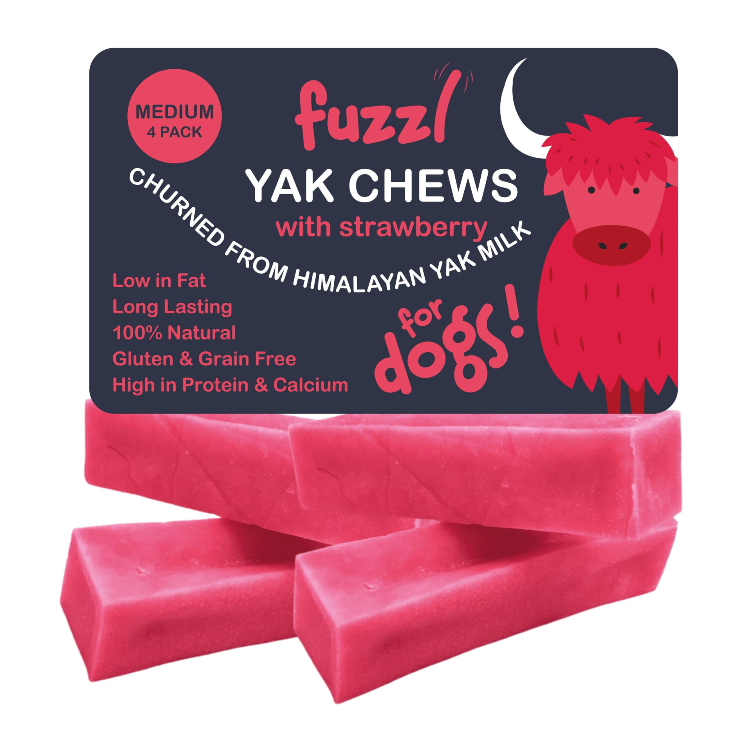Yak Cheese Himalayan Dog Chews Strawberry 4 Pack Natural Dog Treats ...