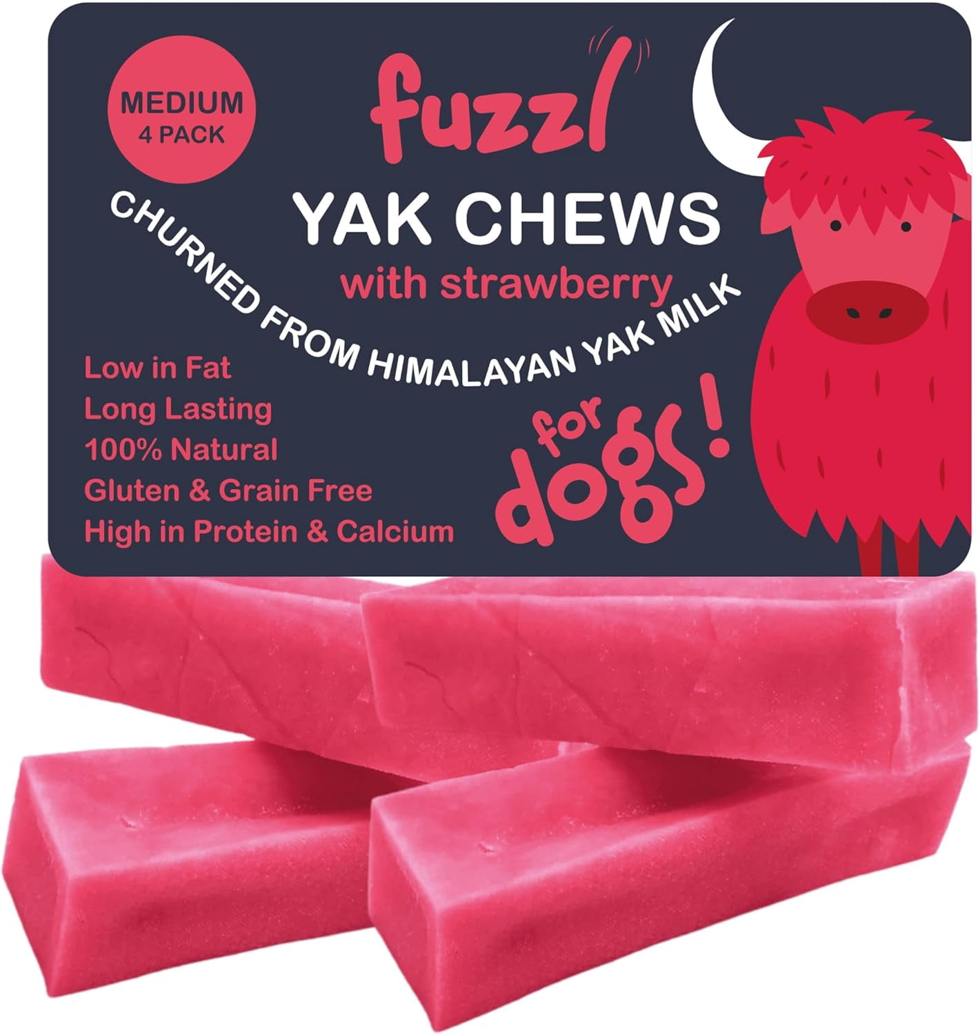 Yak Cheese Himalayan Dog Chews Strawberry 4 Pack Natural Dog Treats Yak ...