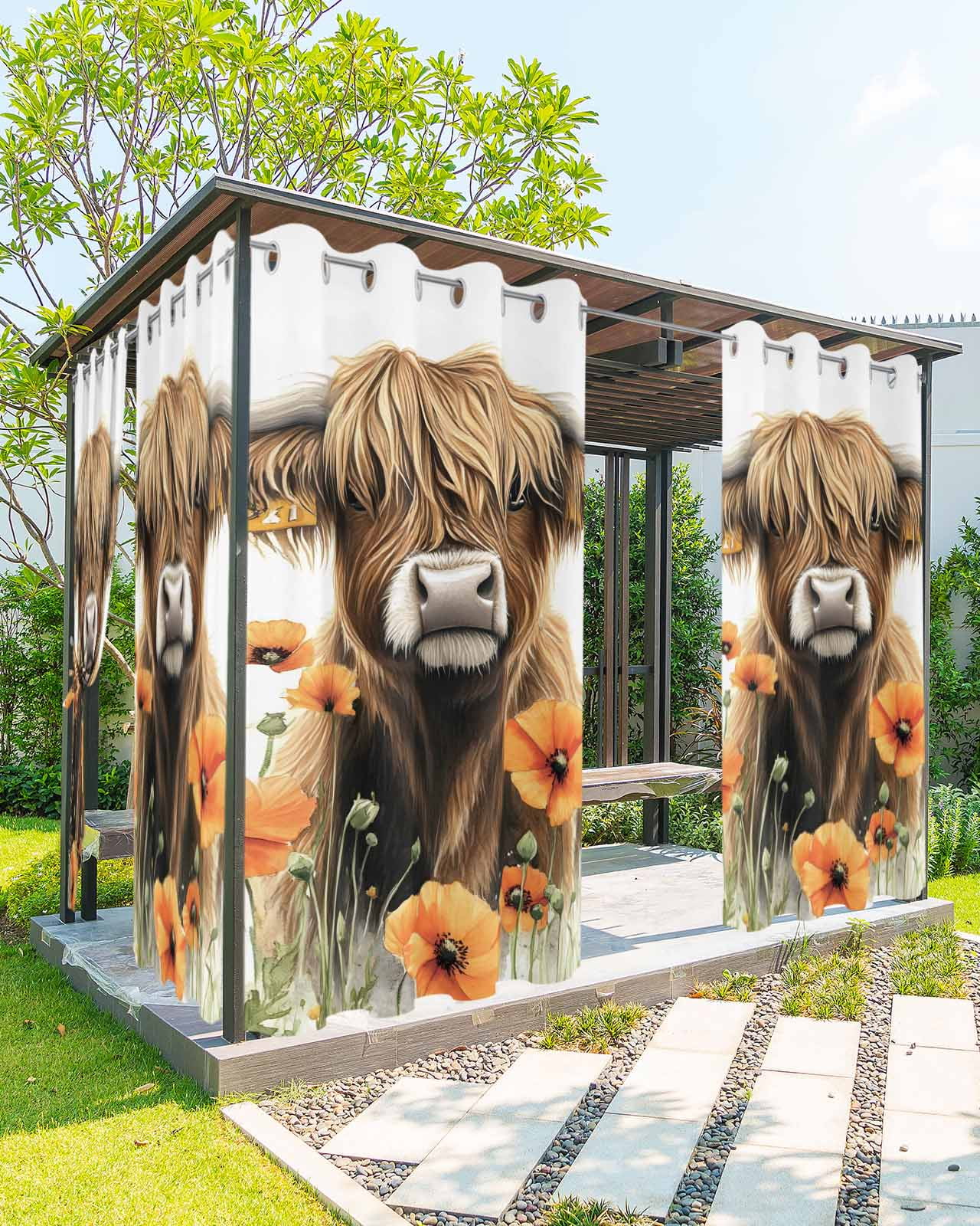 Yak Floral Outdoor Curtains for Patio, Watercolor Country Farmhouse ...
