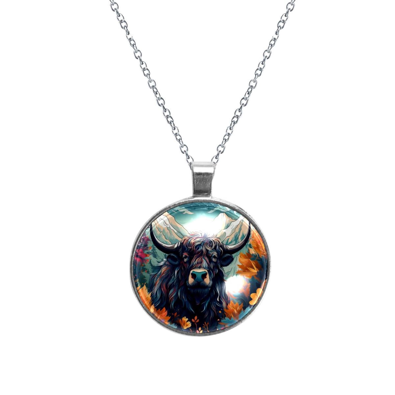 Yak Glass Design Circular Pendant Necklace - Elegant Jewelry for Women ...