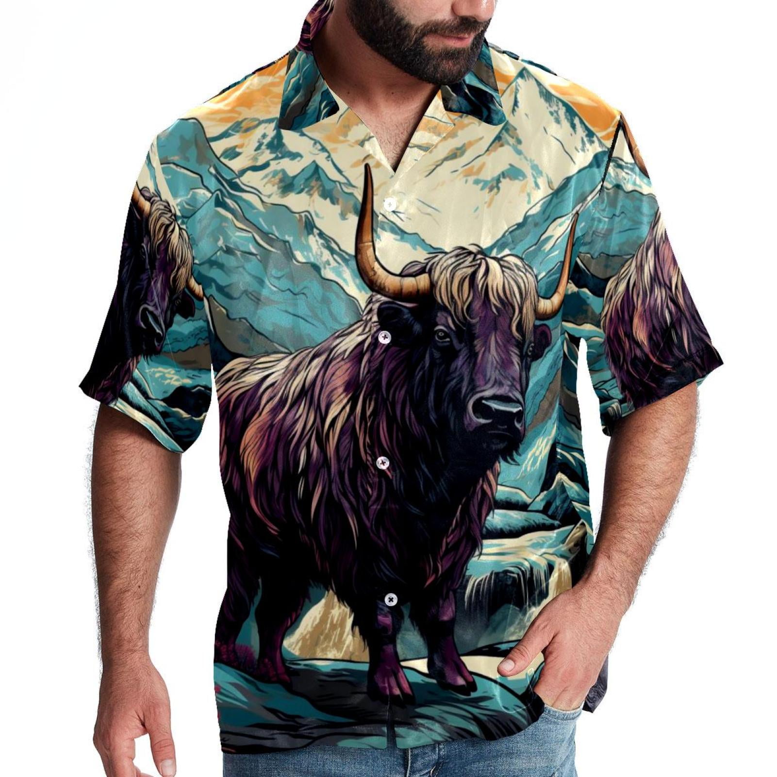 Yak Men's Casual Short Sleeve Button Down Shirts - Printed Summer Beach Tops for Men and Women ...