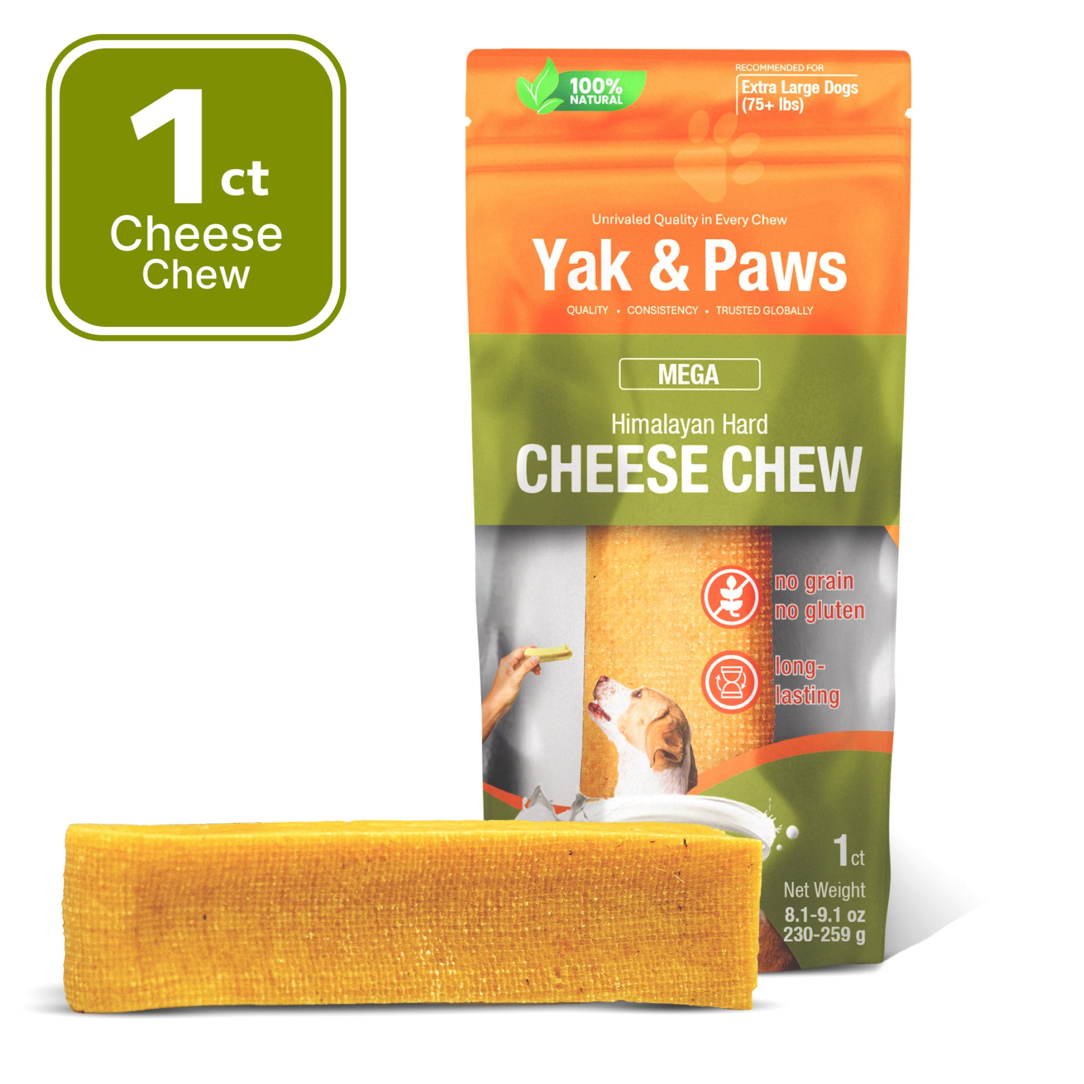 Yak & Paws Yak Cheese Chew for Extra Large Dogs over 75 lbs- 1 chew ...