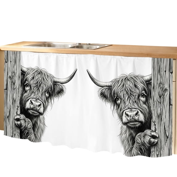 Yak Print Pantry Cabinet Curtains 28''x51'', Farmhouse Modern Textured ...