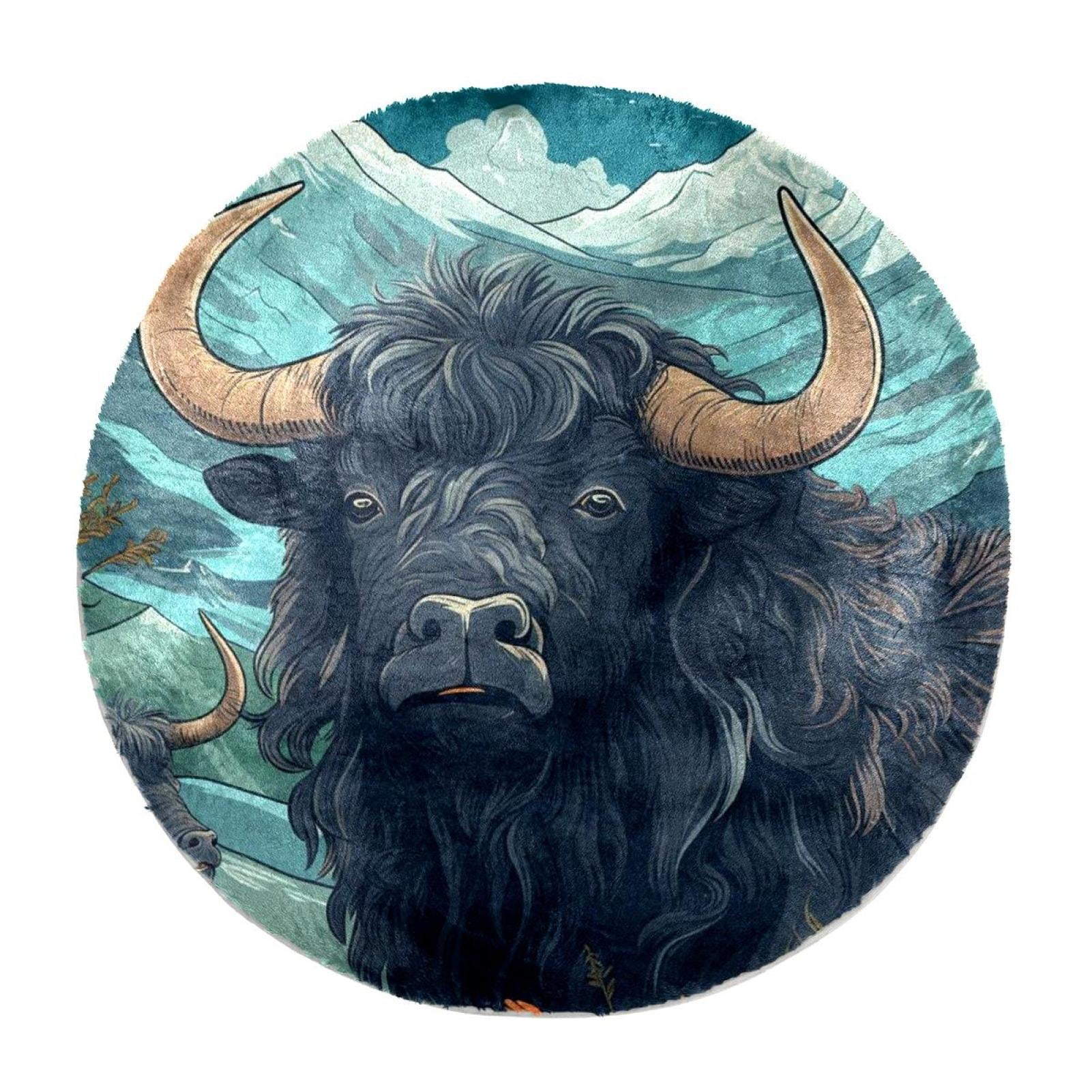 Yak Rug Non-Slip Round Area Rug for Bedroom Living Room Study Playing ...