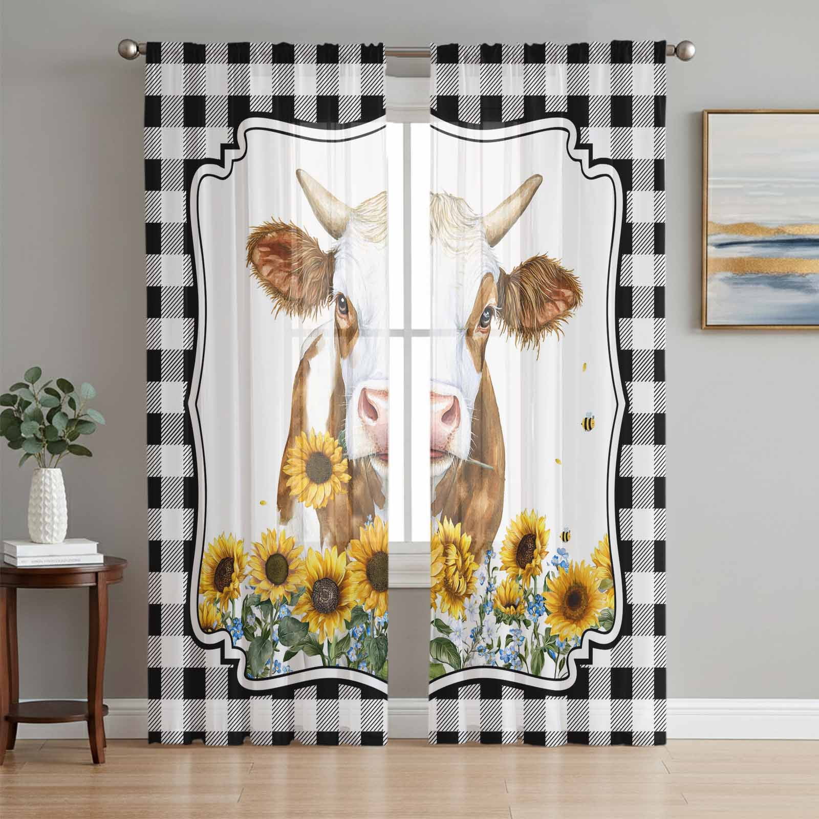 Yak Sunflowers Sheer Curtains 84 Inch Length 2 Panels Set Window ...