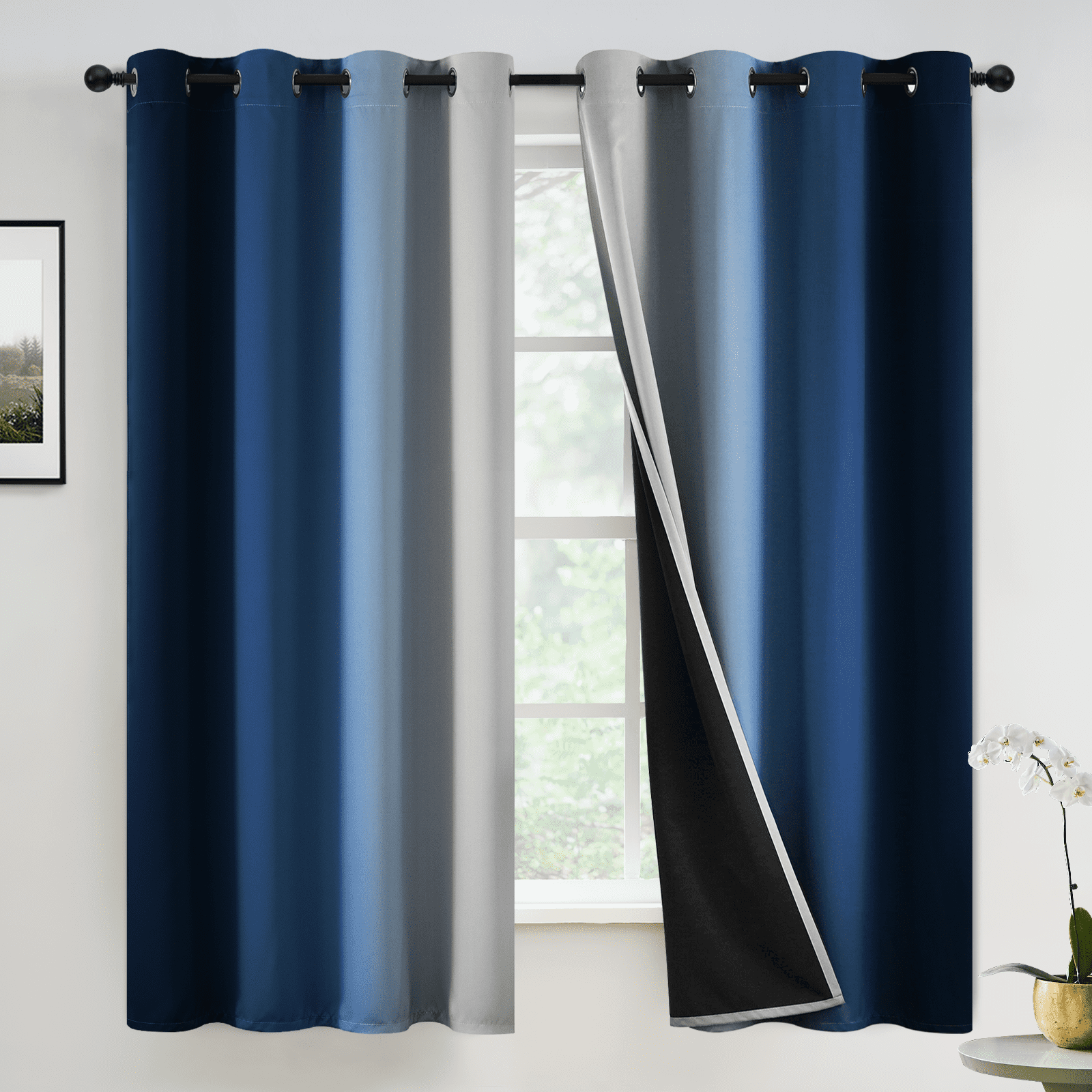 Yakamok Ombre Room Darkening Blue Curtains for Living Room Grommet ...