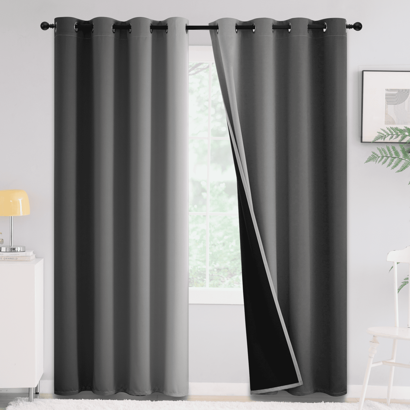 Yakamok 100% Blackout Curtains for Bedroom，Ombre Room Darkening Grey ...