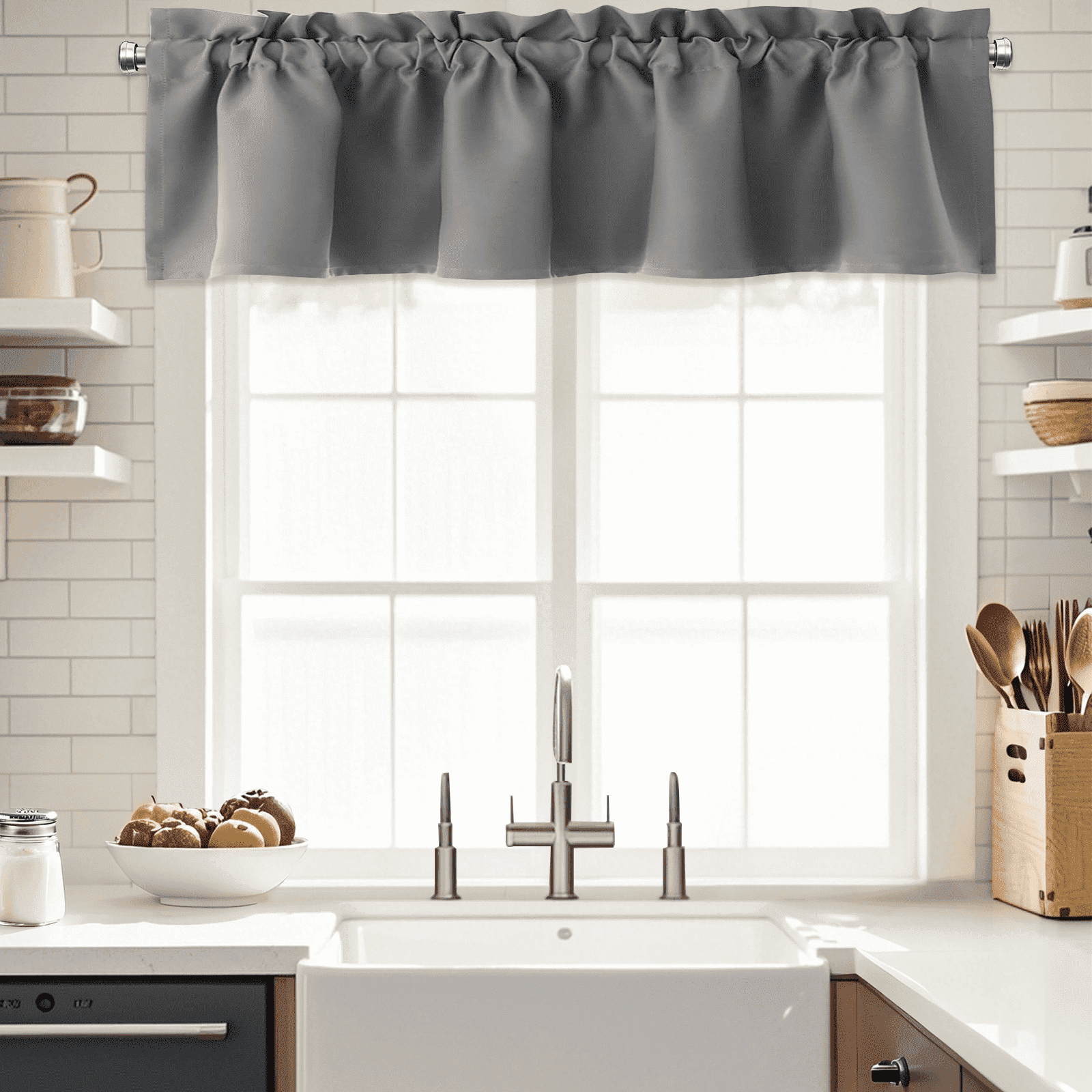 Yakamok 18 Inches Long Blackout Curtain Valances for Kitchen Windows ...