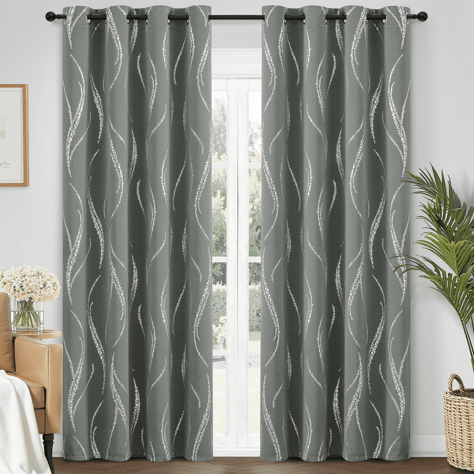 Yakamok Blackout Curtains for Bedroom and Living Room, Noise Reducing ...